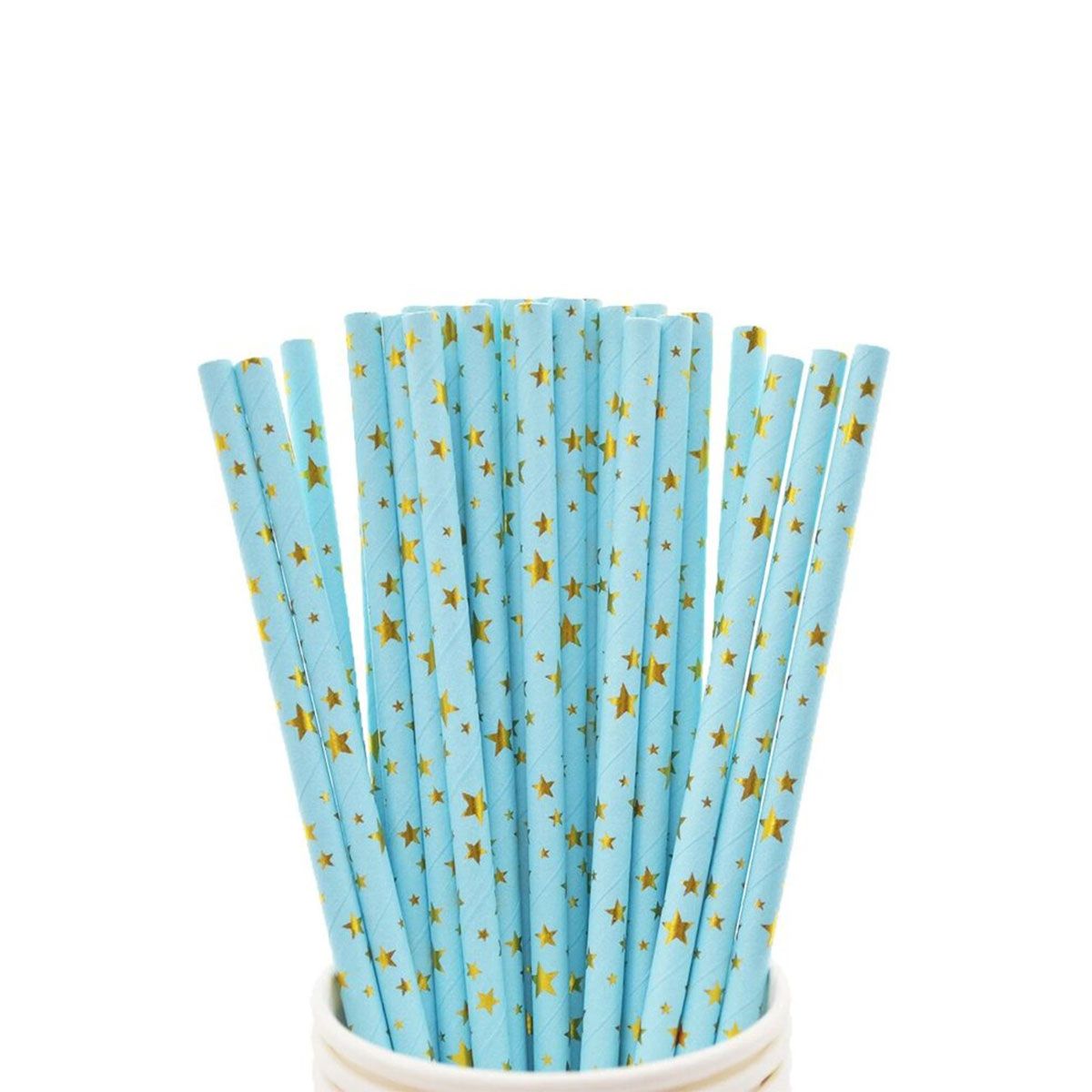 *Paper Straw Pack of 25, Light Blue with Gold Stars – SoHa Living