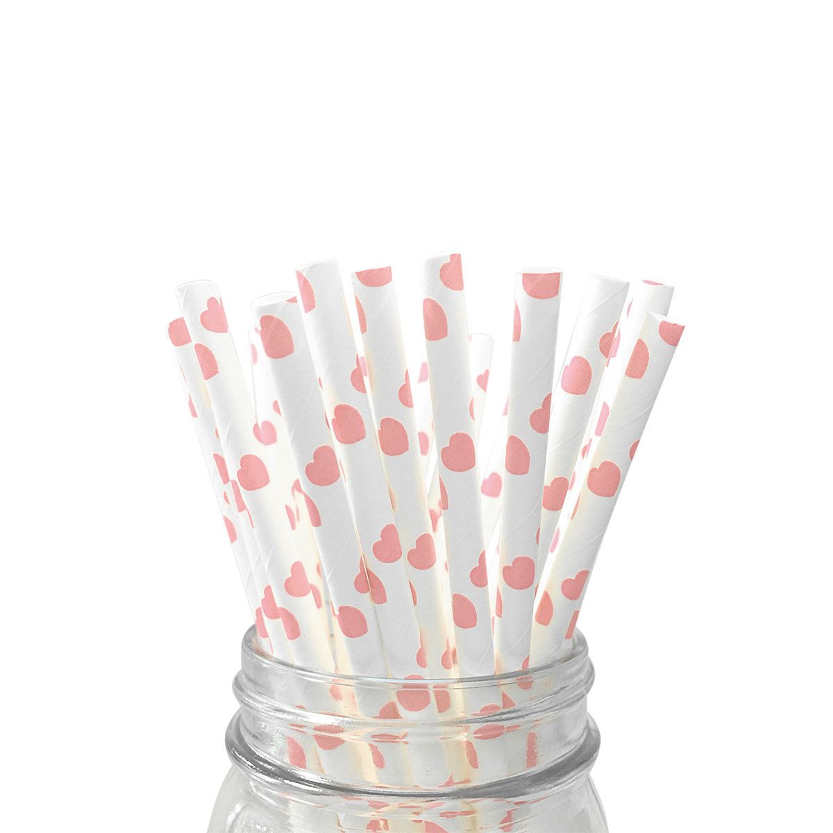 *Paper Straw Pack of 25, White with Light Pink Hearts – SoHa Living