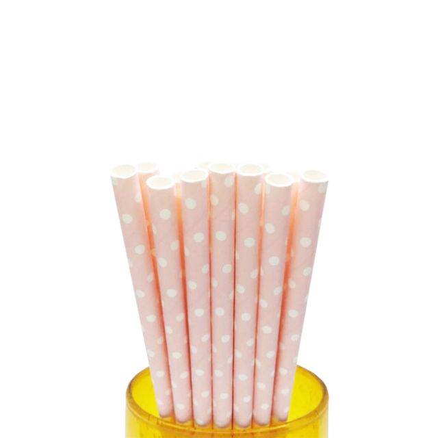 *Paper Straw Pack of 25, Light Pink with White Mini Dots – SoHa Living