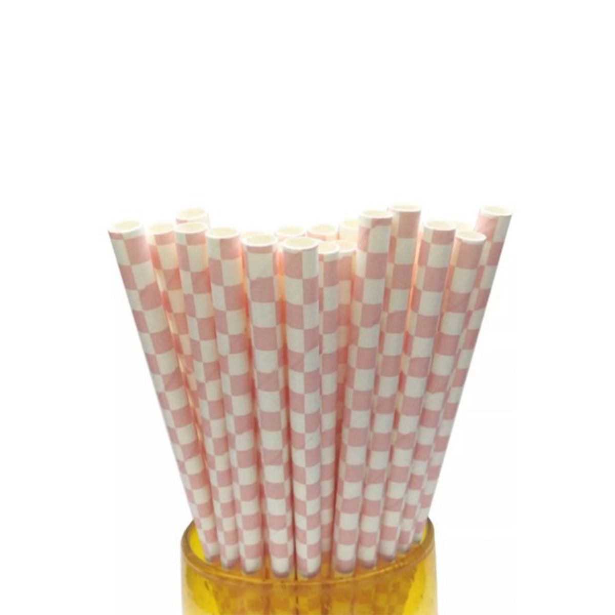*Paper Straw Pack of 25, Light Pink and White Squares – SoHa Living