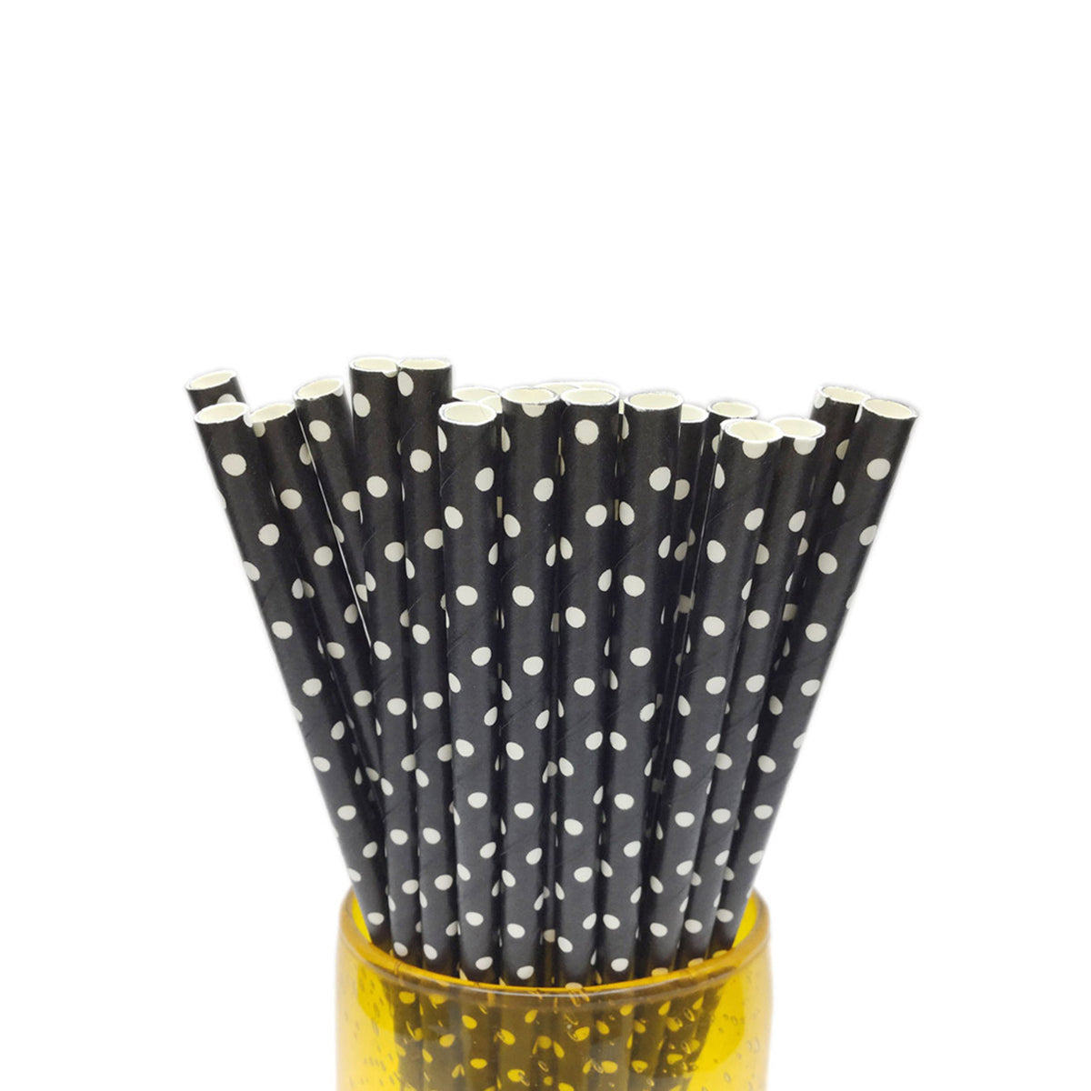 *Paper Straw Pack of 25, Black with White Mini Dots – SoHa Living