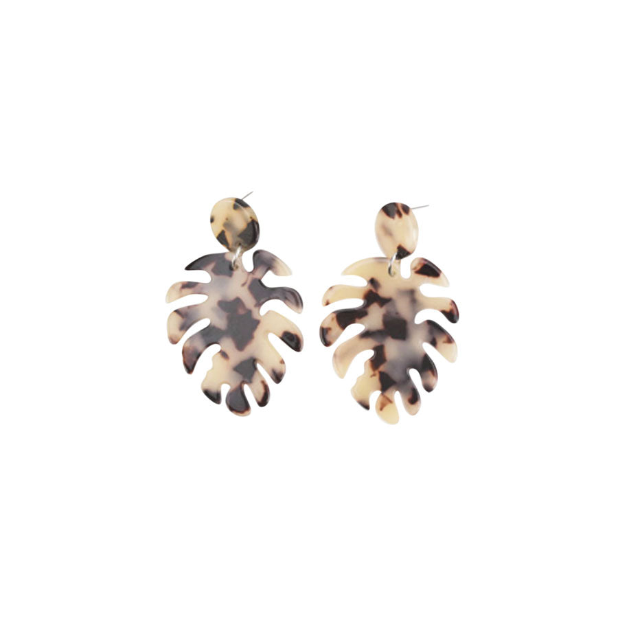 Large Monstera Tortoise Stud Earrings Black White